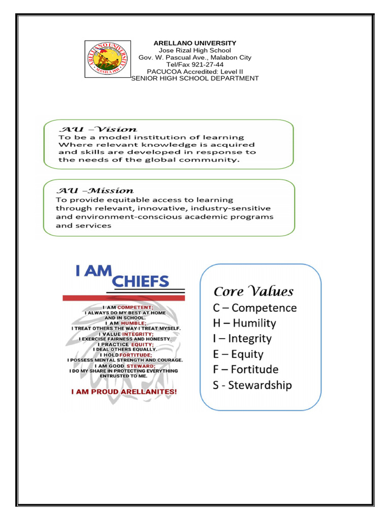 ARELLANO-UNIVERSITY-VISION-AND-MISSION-1 | PDF