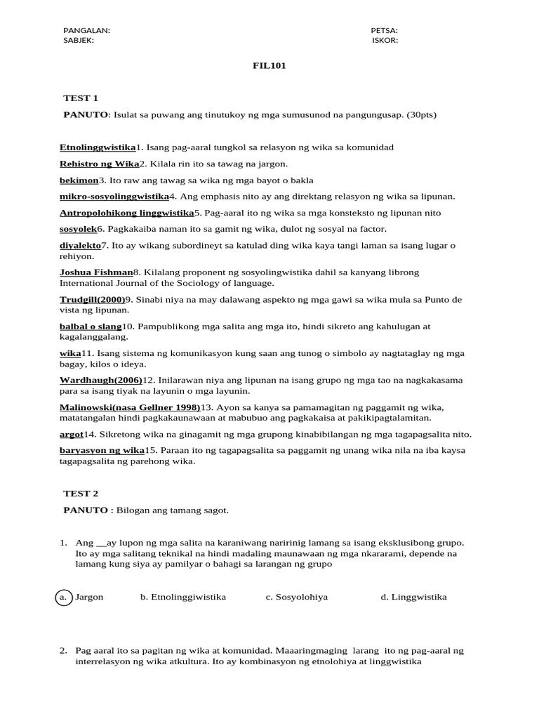 Prelim Fil101 Final | PDF