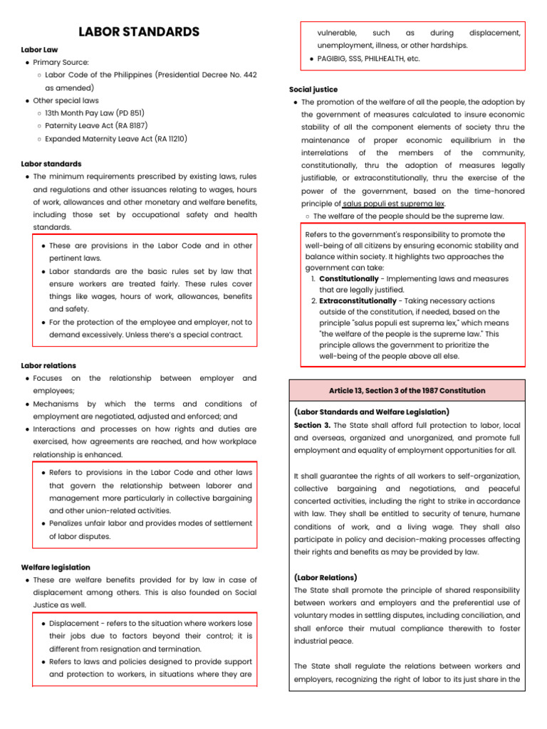 Philippine Labor Standards Overview | PDF | Employment | Labour Law