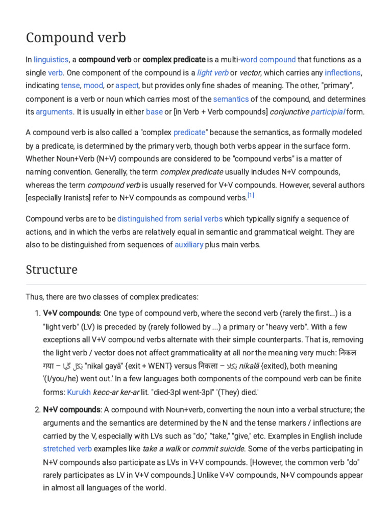 Compound Verb - Wikipedia | PDF | Verb | Linguistics