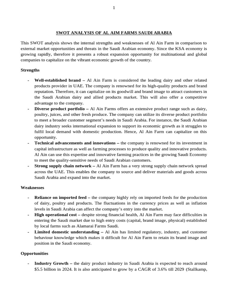 Swot Analysis of Al Aim Farms Saudi Arabia | PDF | Saudi Arabia | Price ...