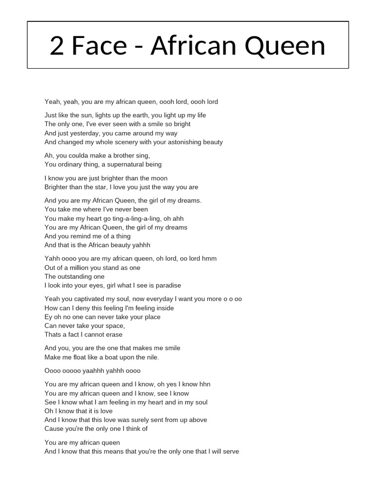 2 Face - African Queen - Lyrics | PDF | Poetry