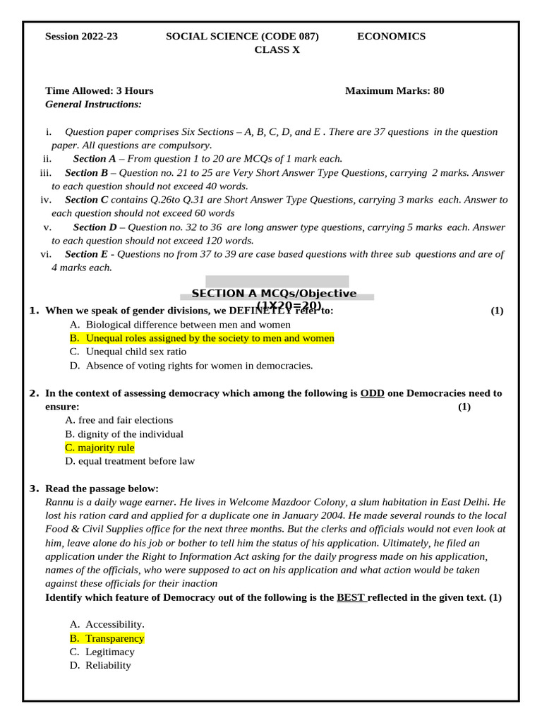 SS QP FULL Civics-80 - Ans | PDF | Democracy | Political Ideologies