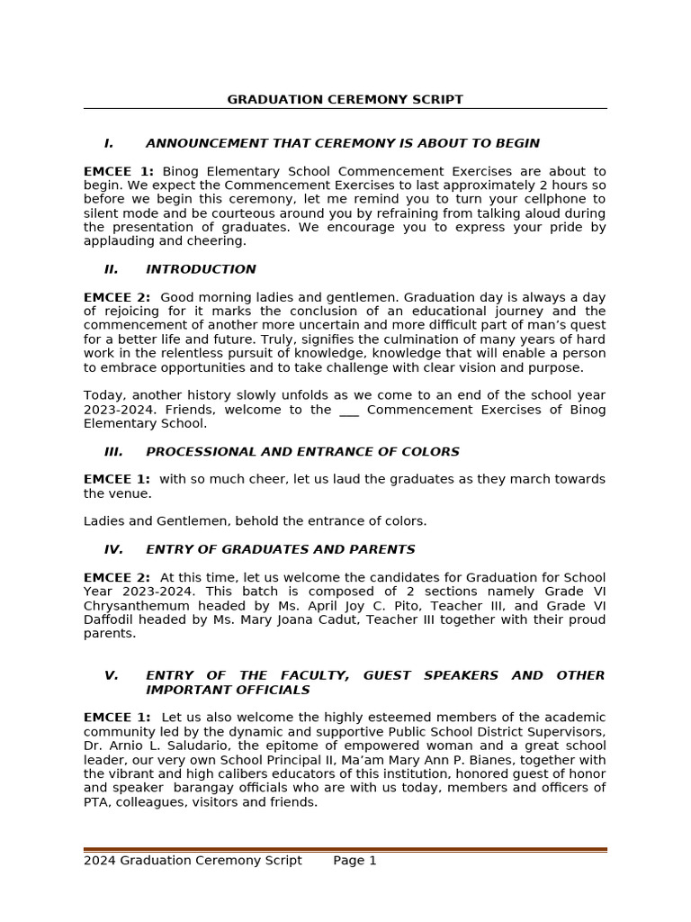 2024 Graduation Master of Ceremony Script | PDF | Social Science