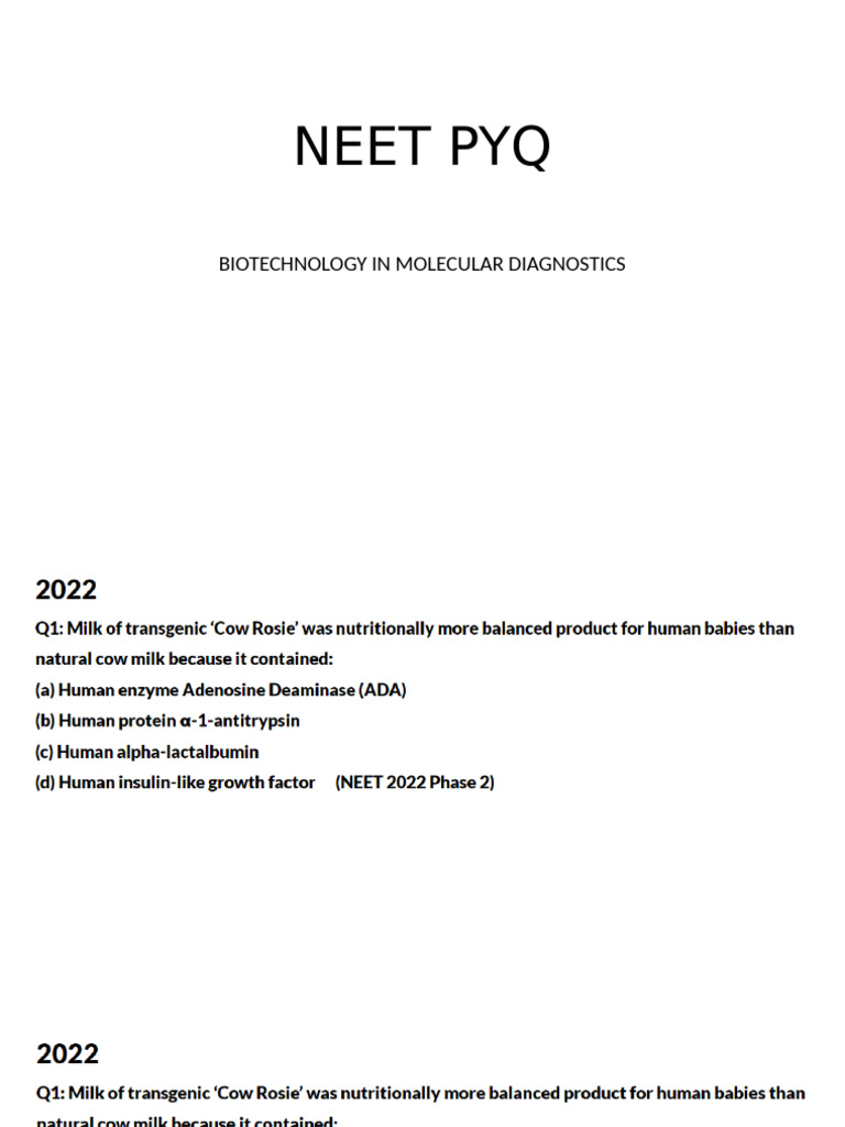 NEET PYQ 12 TOPIC Molecuelar Diagnostics | PDF