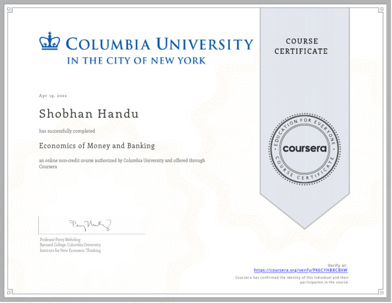 Columbia University Course Completion | PDF