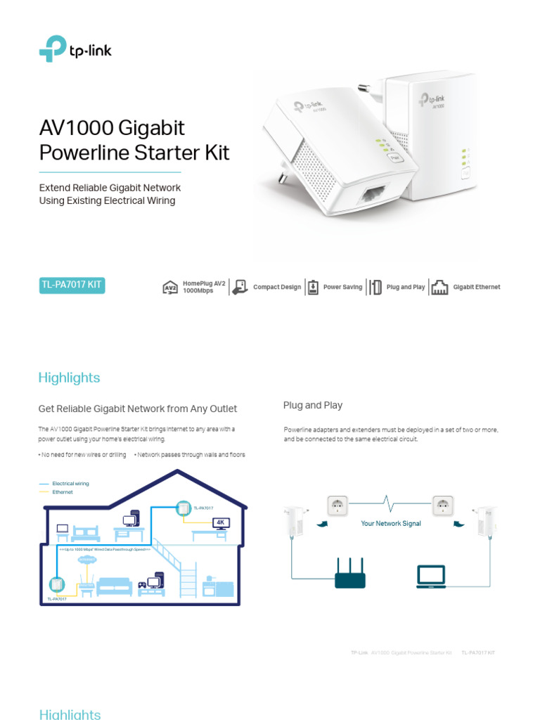 TL-PA7017 KIT (EU) - V4 - Datasheet | PDF | Computer Network | Electronics