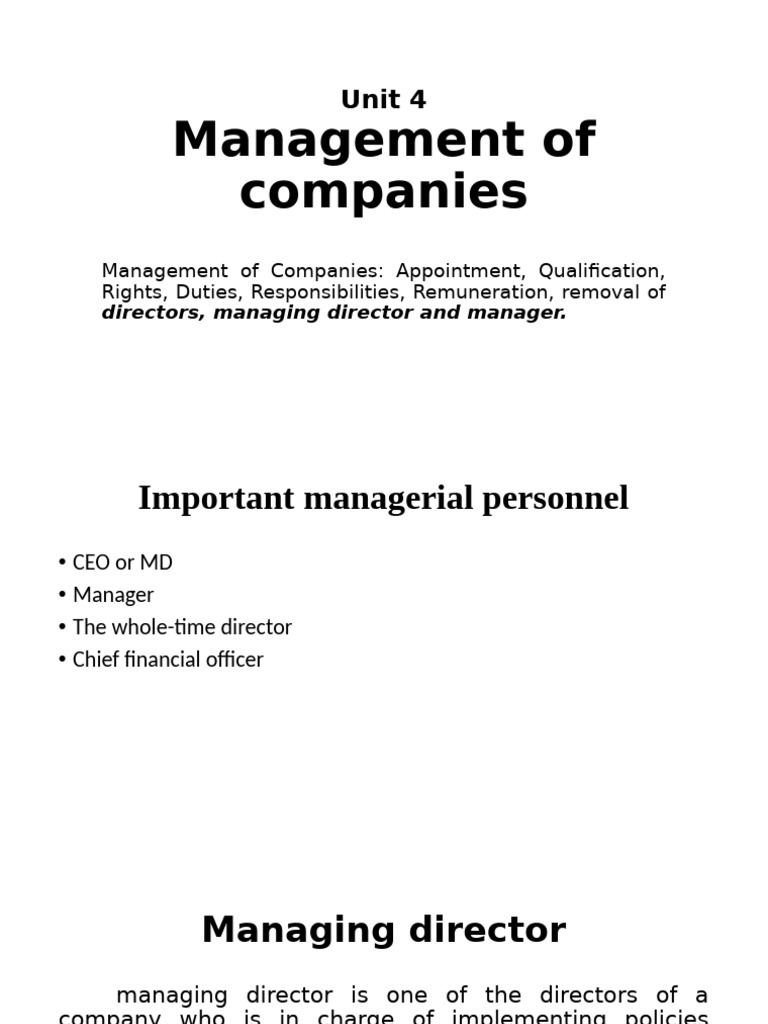 Management of Companies: Directors & MD Roles | PDF | Board Of ...