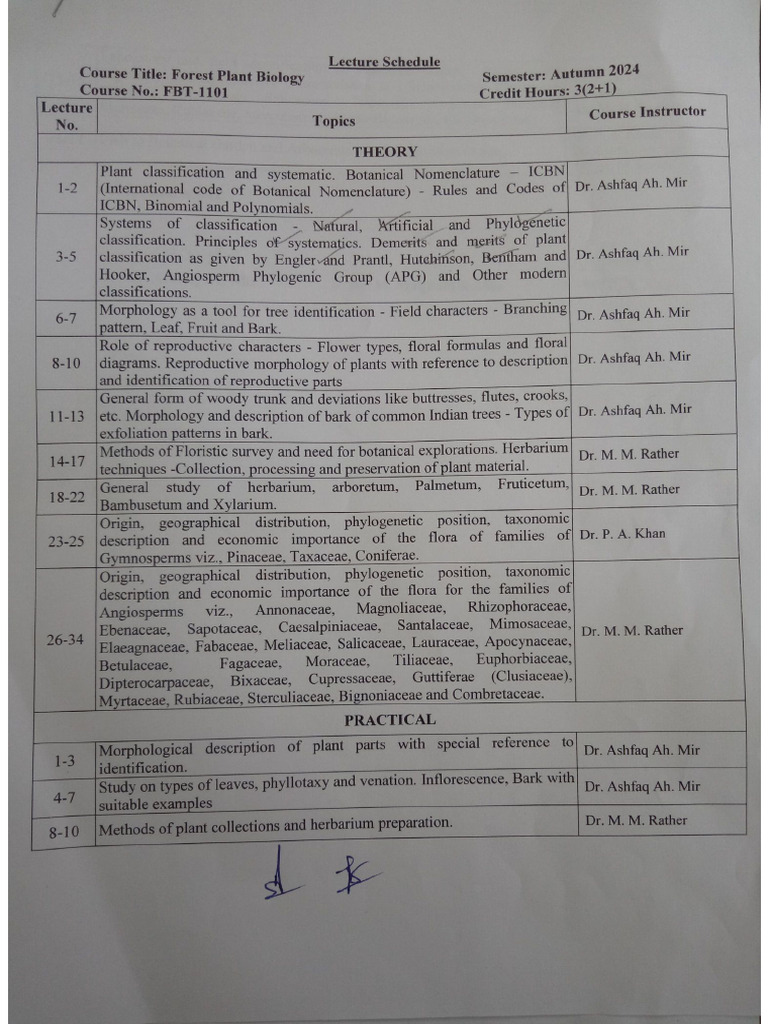 Forest Plant Biology Lecture Schedule | PDF