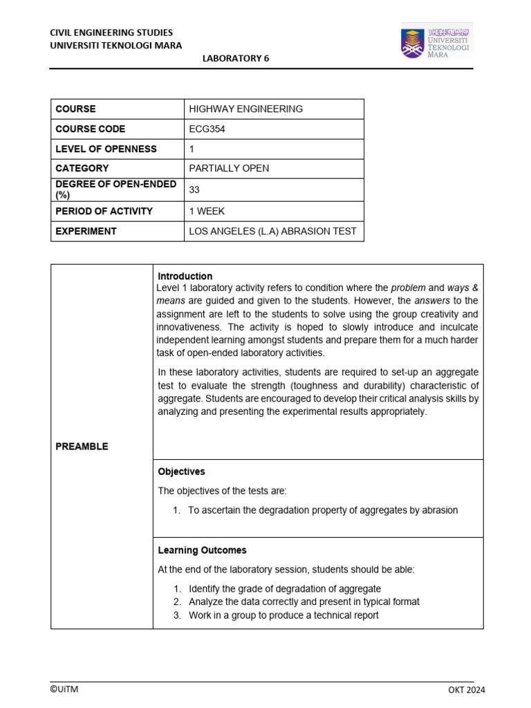 LAB 6 - LA Abrasion Test OEL 1 | PDF | Road Surface | Construction ...