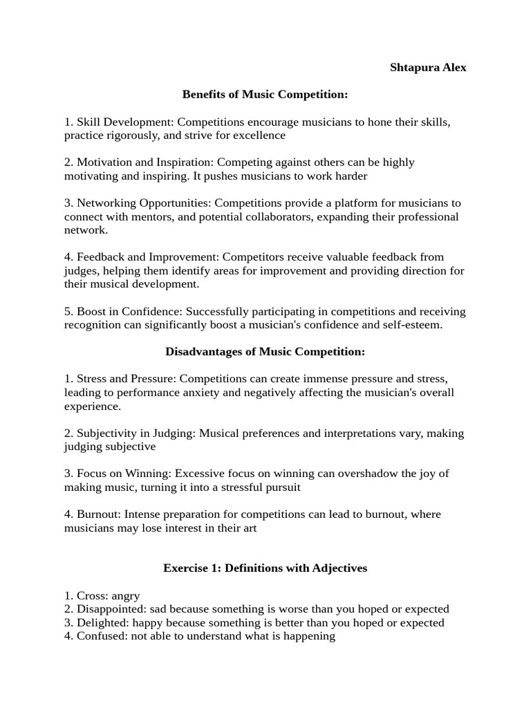 Pros and Cons of Music Competitions | PDF | Psychology | Psychological ...