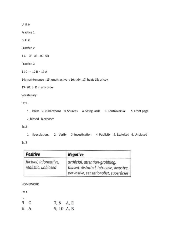 IELTS A - Key - Unit 6 | PDF | Teaching Methods & Materials