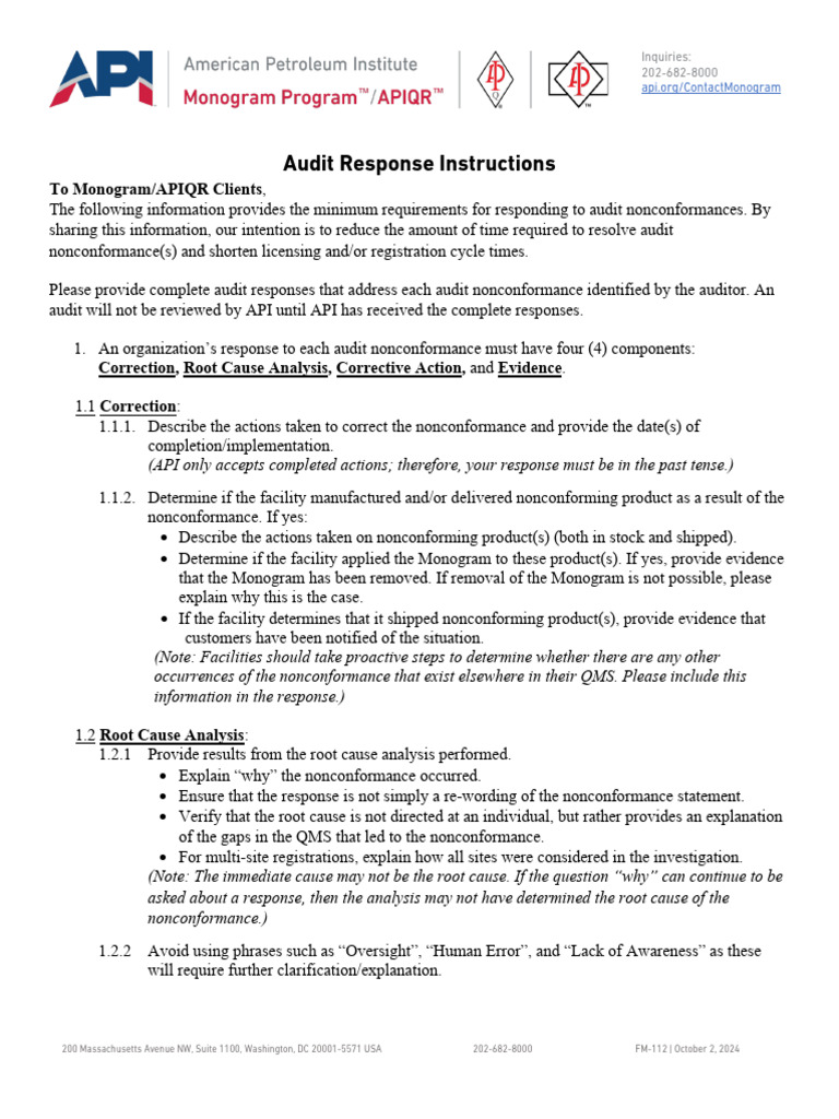 API Audit Response Instructions 1728040192 | PDF | Audit | Information