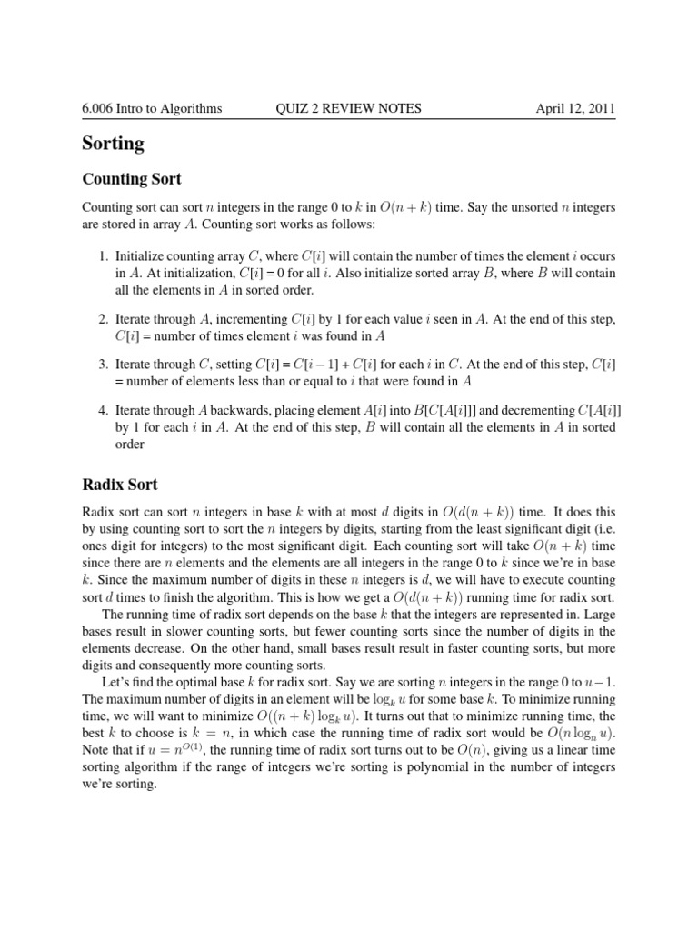 6.006 Intro To Algorithms QUIZ 2 REVIEW NOTES April 12, 2011 Notes2-1 ...