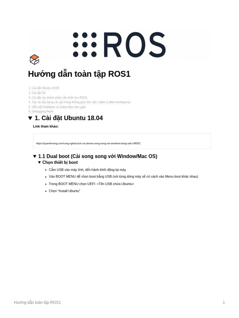Hướng dẫn toàn tập ROS1 | PDF