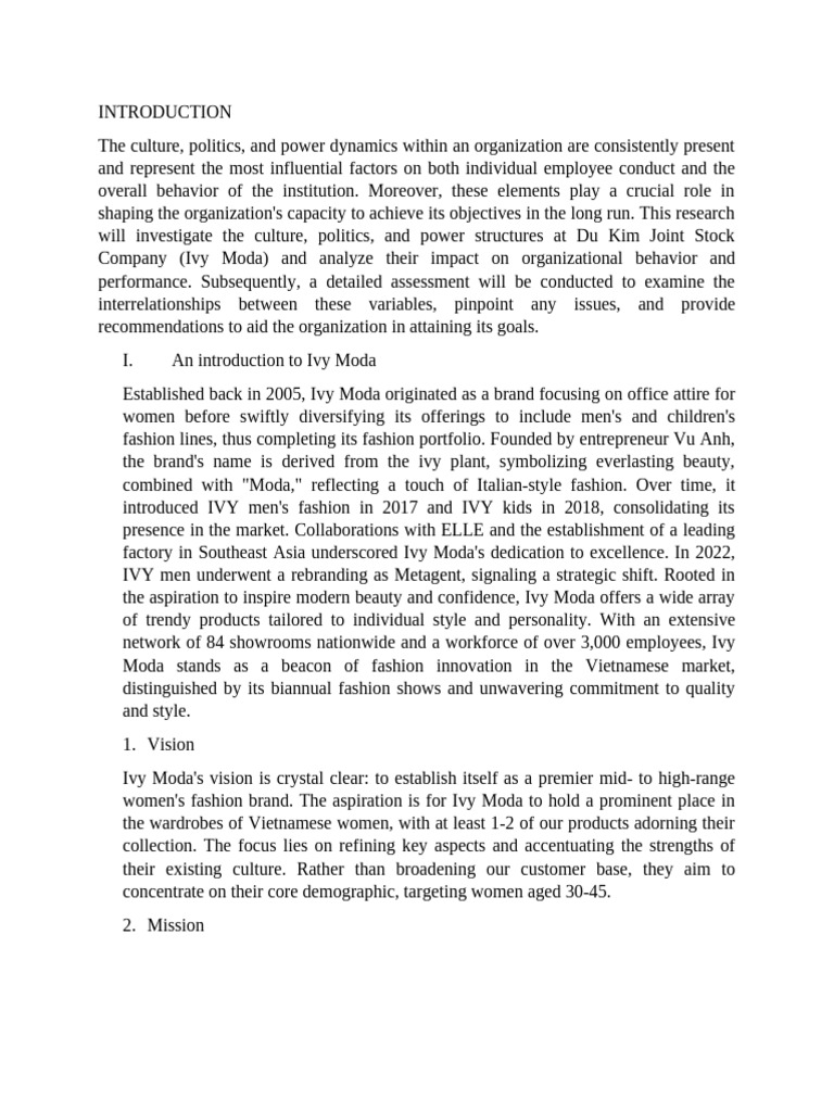 An introduction to Ivy Moda | PDF | Power (Social And Political) | Organizational Culture