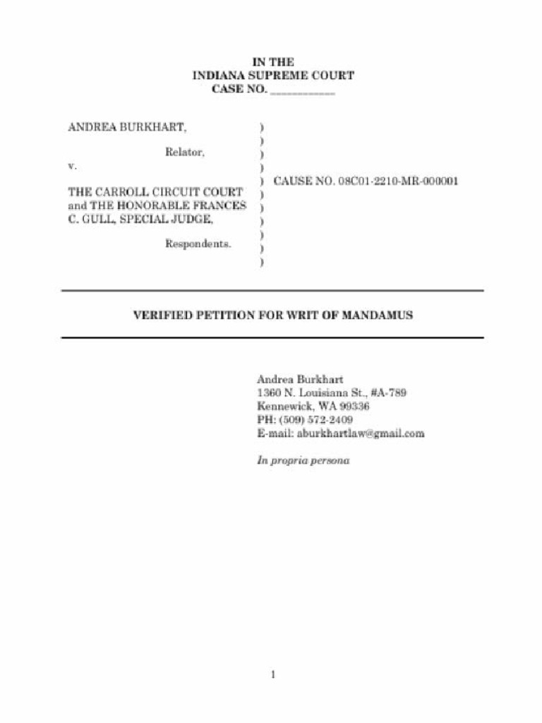 State of Indiana Ex Rel. Andrea Jean Burkhart v. Carroll Circuit Court, Et Al. Pages 10 | PDF ...