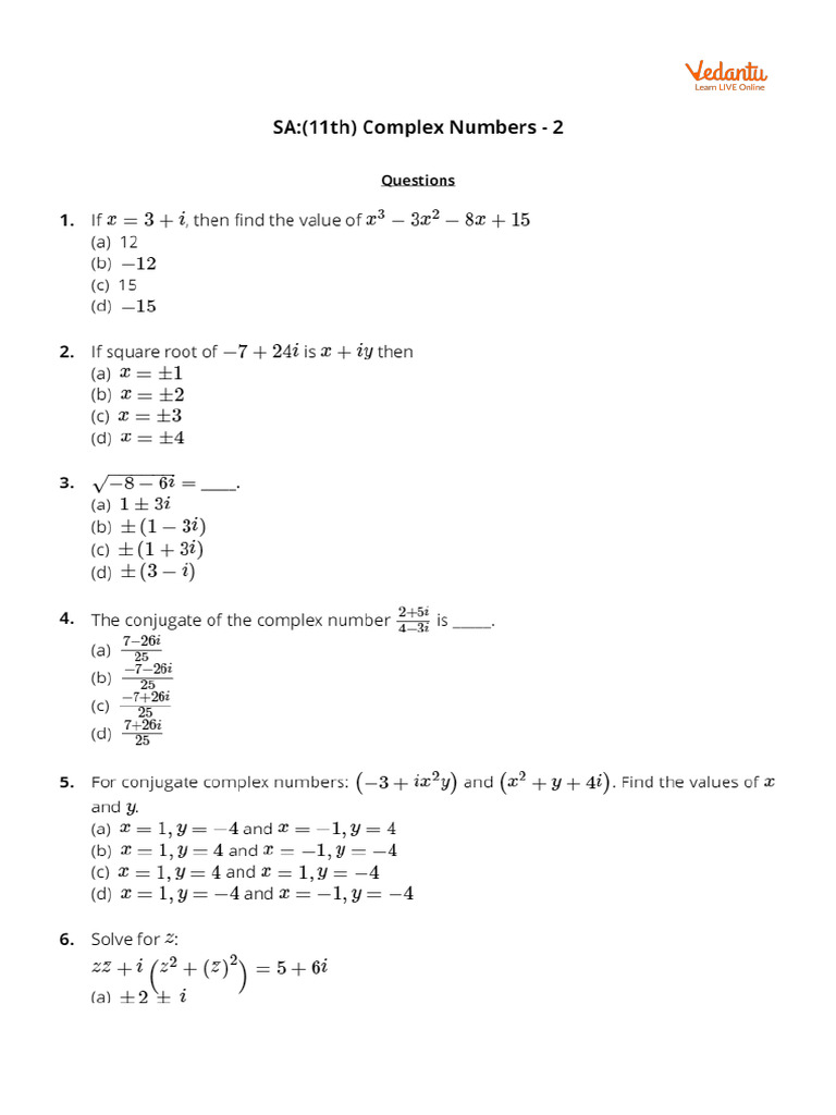 SA - (11th) Complex Numbers - 2 | PDF