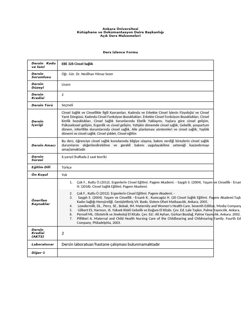 EBE 326 Cinsel Sağlık - İzlence | PDF