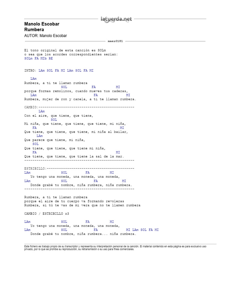 Rumbera (Manolo Escobar) | PDF