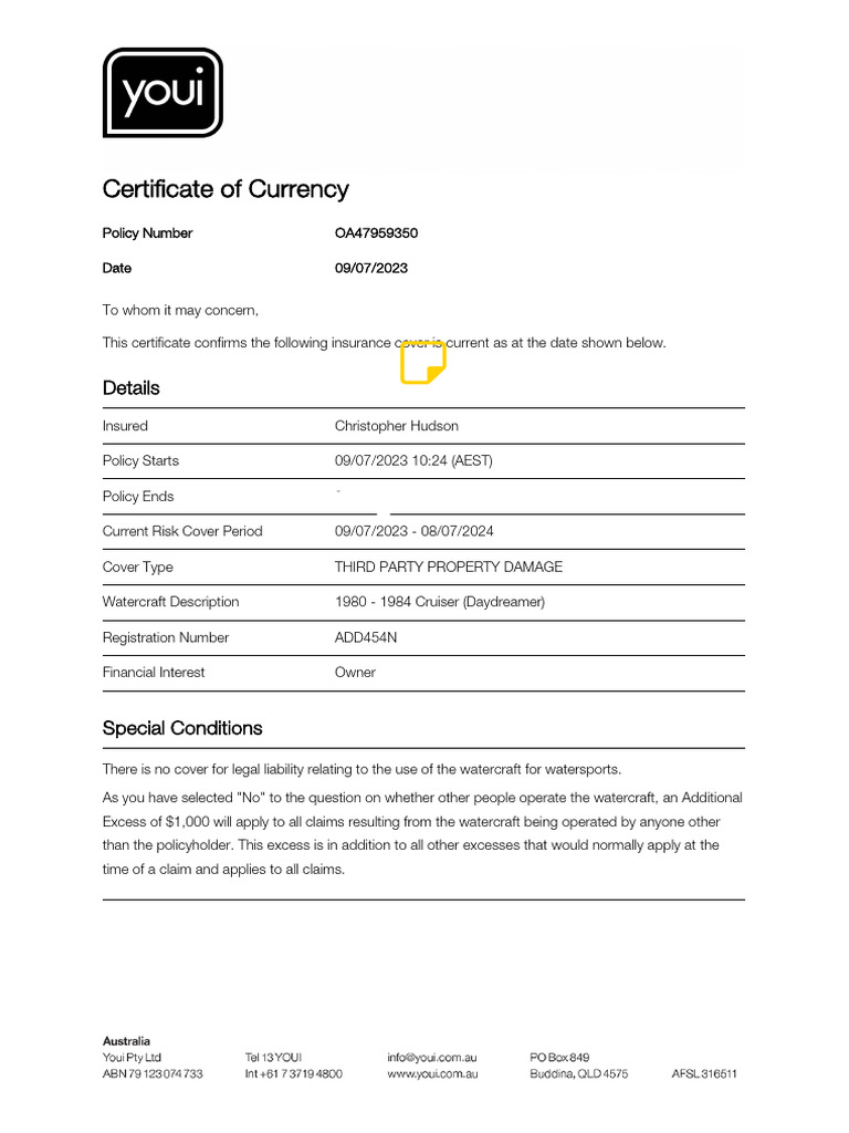 Certificate of Currency: Details | PDF | Insurance | Business