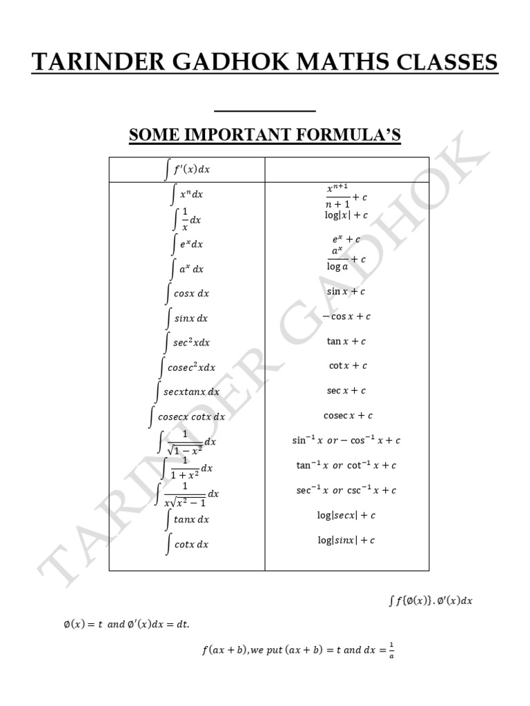 integrals | PDF | Integral | Arithmetic
