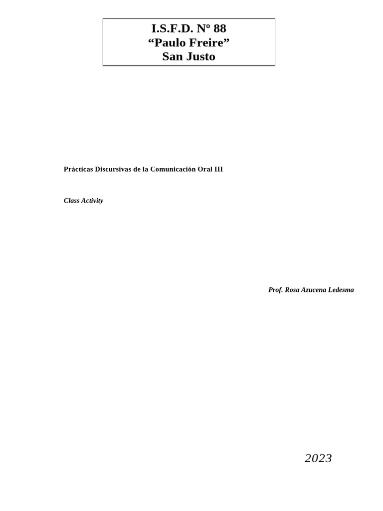 3rd.year.Class.activity.2023.Paulo.freire 2 | PDF