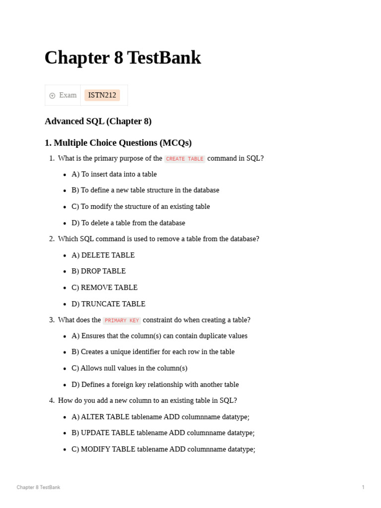 Chapter_8_TestBank | PDF | Table (Database) | Relational Database