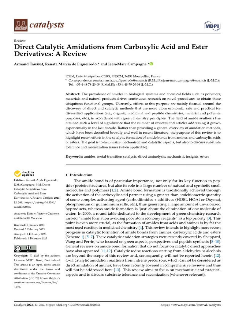Catalysts 13 00366 v2 | PDF | Amide | Catalysis
