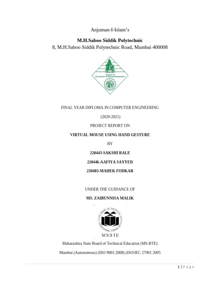 Virtual Mouse Final Report-1 | PDF | Augmented Reality | Cursor (User Interface)