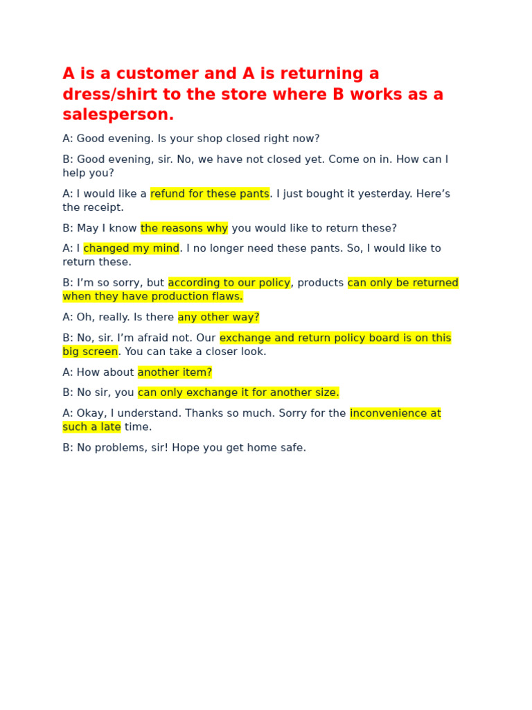 Store Return Policy Clarification | PDF | Home & Garden | Self-Improvement