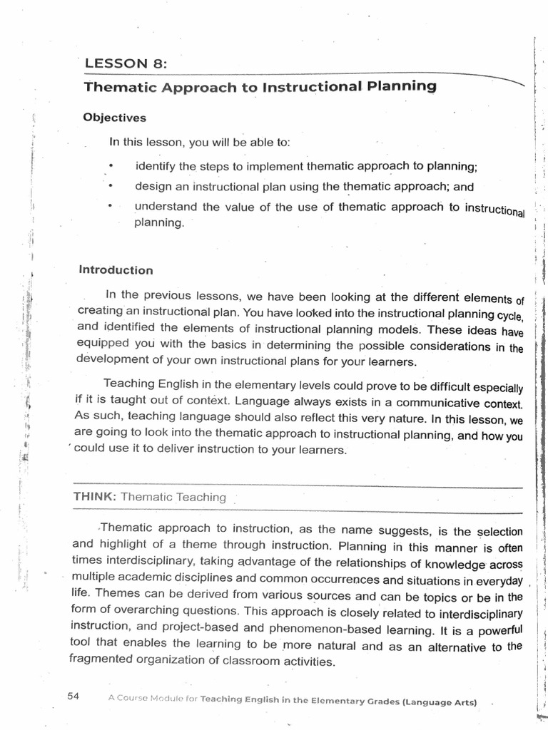Lesson 8 Thematic Approach To Instructional Planning | PDF