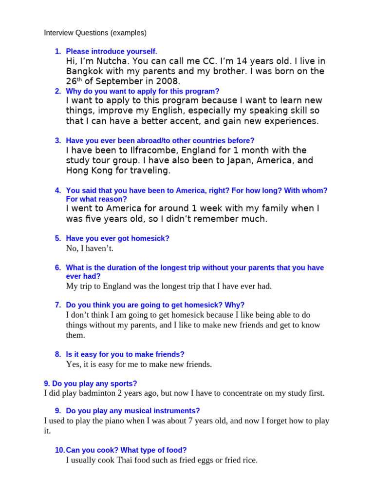 Interview Questions (Examples) CC | PDF