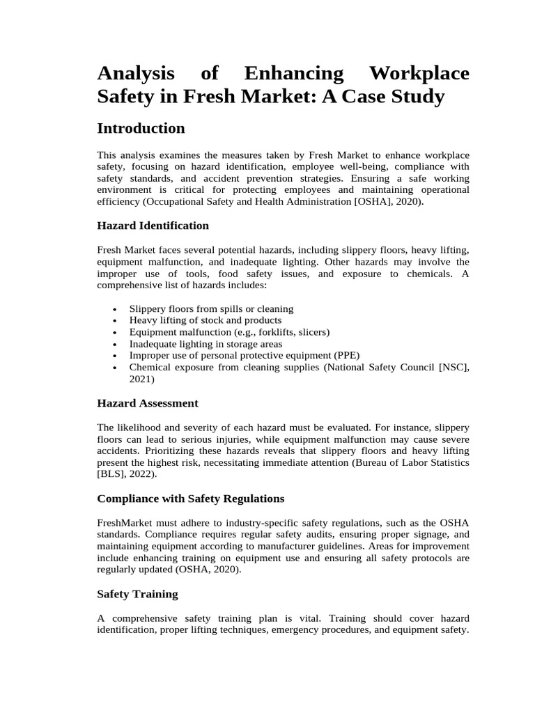 Analysis of Enhancing Workplace Safety in Fresh Market.docx600 | PDF ...