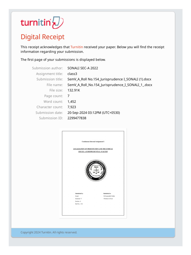 Receipt - SemV - A - Roll No.154 - Jurisprudence I - SONALI | PDF