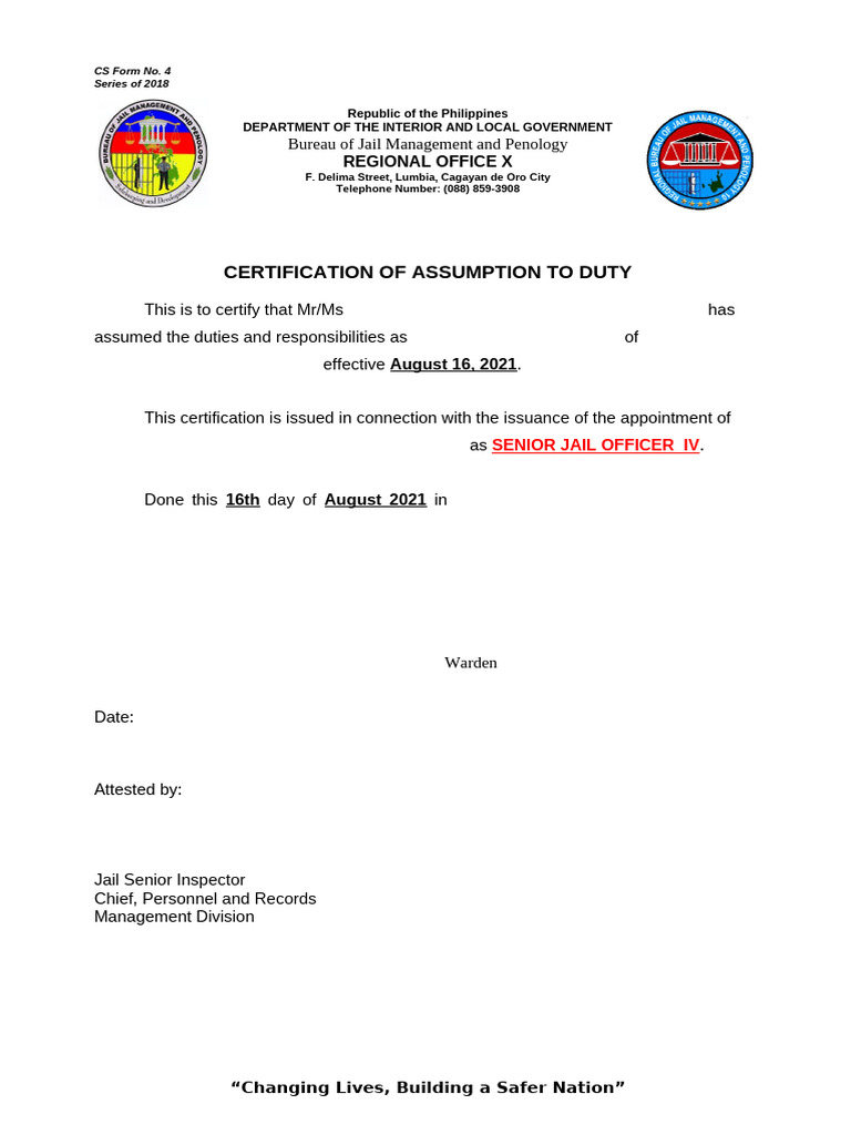 CS-Form-No-4-Assumption-to-Duty-2021 | PDF