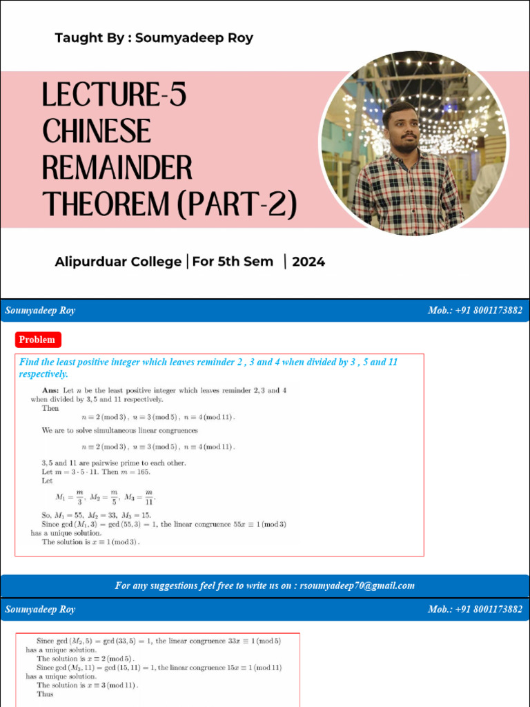 Lecture-5 Chinese Remainder Theorem (Part - 2) | PDF | Mathematics ...