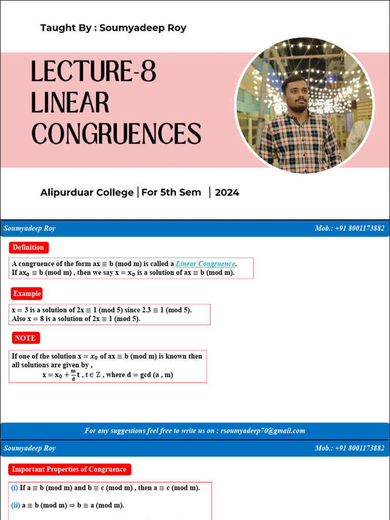 Lecture-8 Linear Congruences | PDF | Algebra | Ring Theory