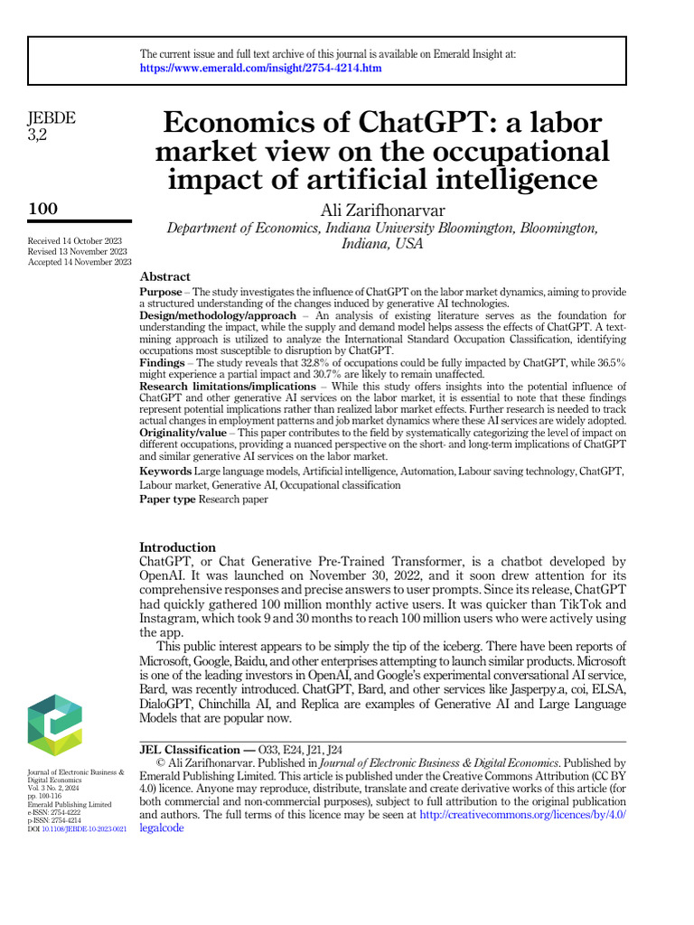 impact of artificial intelligence | PDF | Employment | Labour Economics