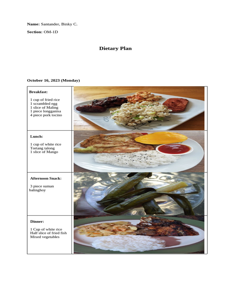 Weekly Dietary Plan for Binky C. | PDF
