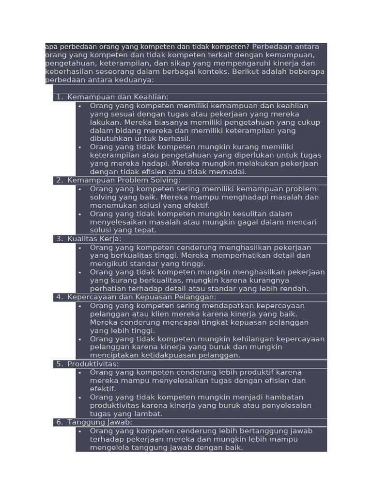 Apa Perbedaan Orang Yang Kompeten Dan Tidak Kompeten | PDF