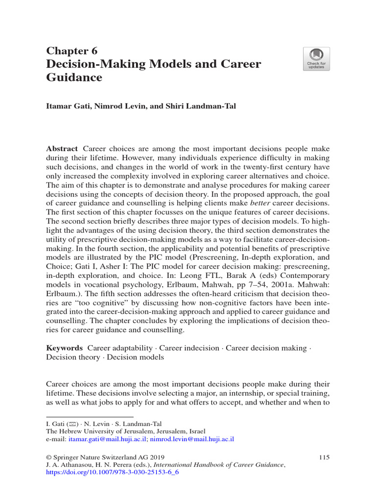 Gati Et Al. - 2019 - Decision-Making Models and Career Guidance | PDF | Decision Making ...