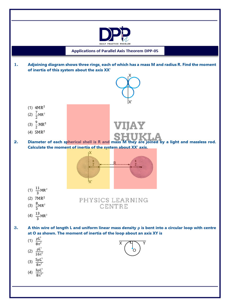 Applications of Parallel Axis Theorem DPP 5 | PDF | Euclidean Geometry | Mechanics