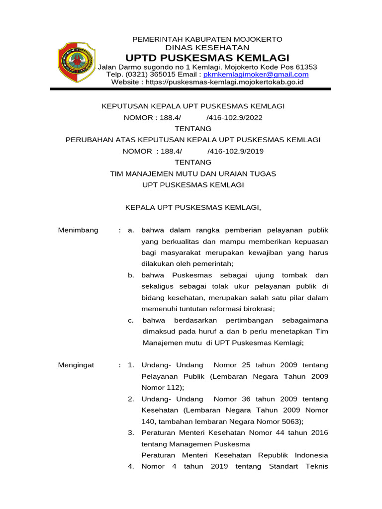 SK Tim Manajemen Mutu & Uraian Tugas 2022 | PDF | Bisnis