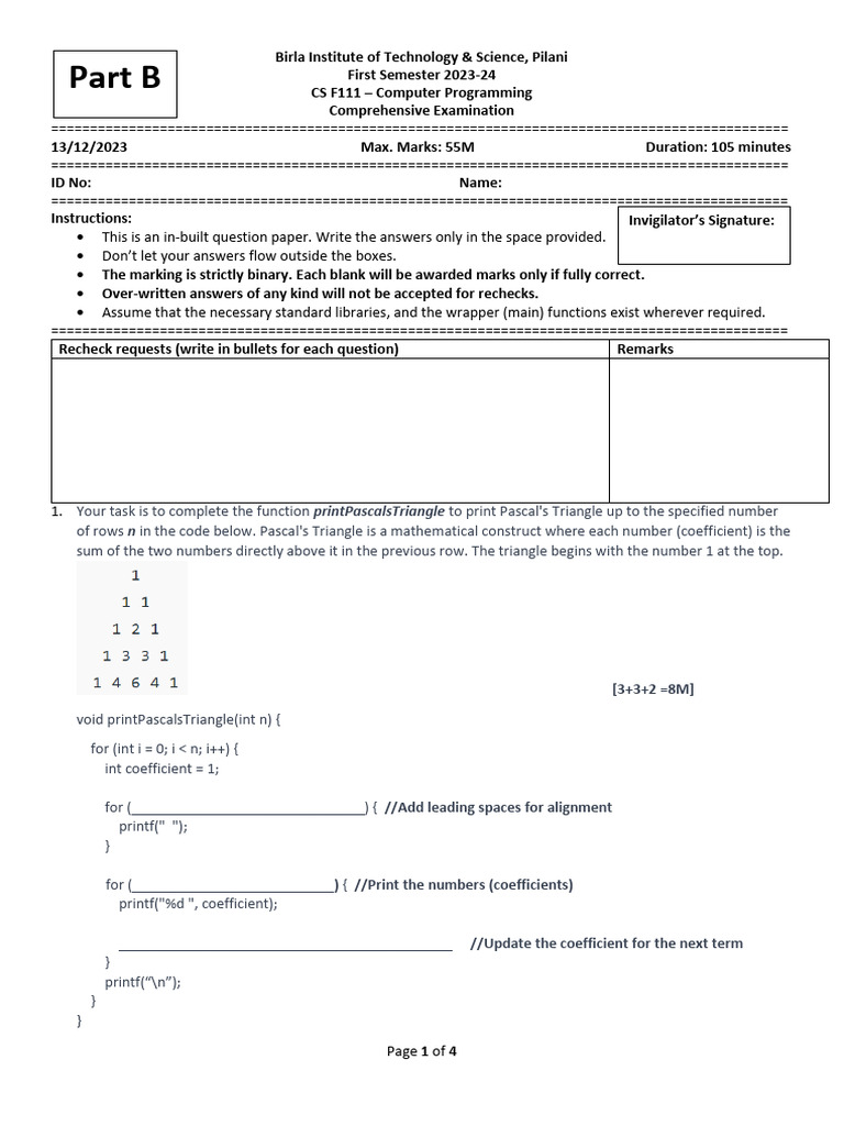 1157_CS_F111_20231220111312_Comprehensive_Exam_Question_Paper | PDF | Computer Programming ...