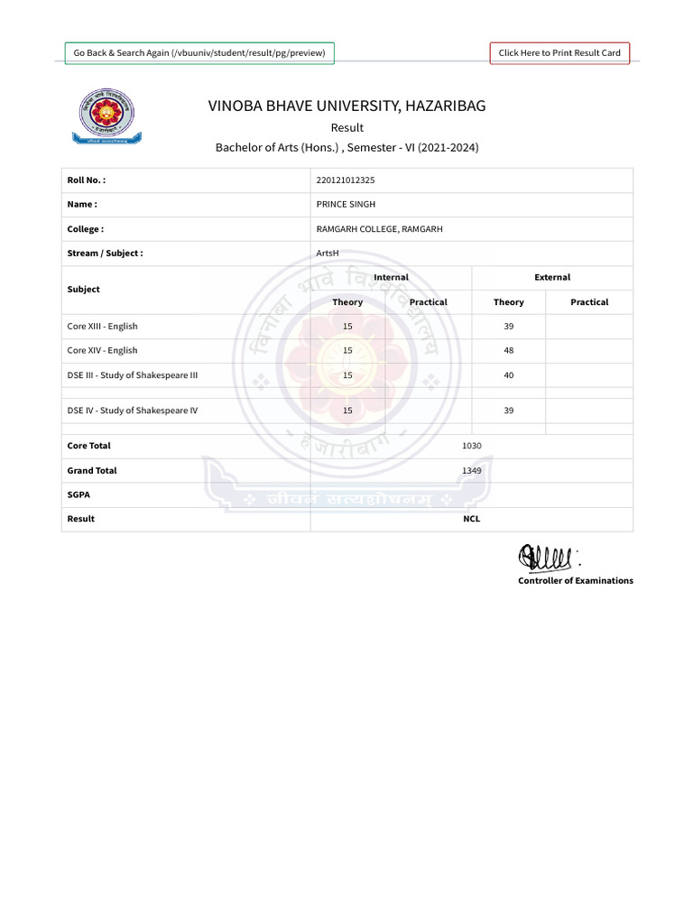 University Result Page - 2 | PDF