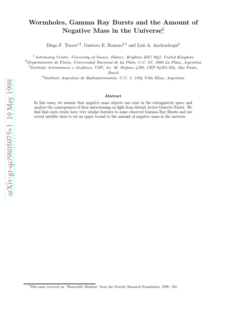 Diego F. Torres, Gustavo E. Romero and Luis A. Anchordoqui - Wormholes ...