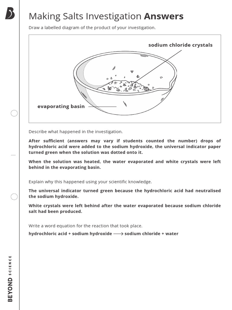 Making Salts Investigation Worksheet - Answers | PDF