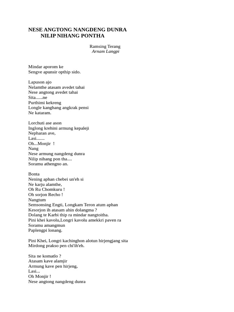 Nese Angtong Nangdeng Dunra | PDF | Seni & Disiplin Bahasa | Seni