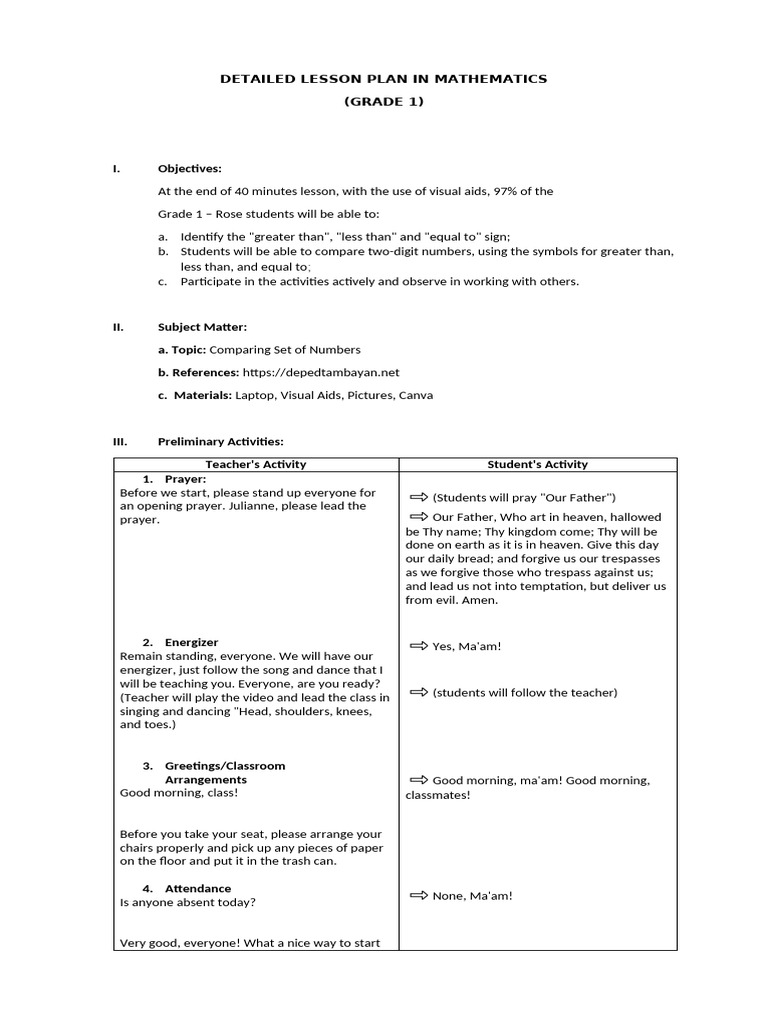 DETAILED LESSON PLAN MATH 1 | PDF | Lord's Prayer